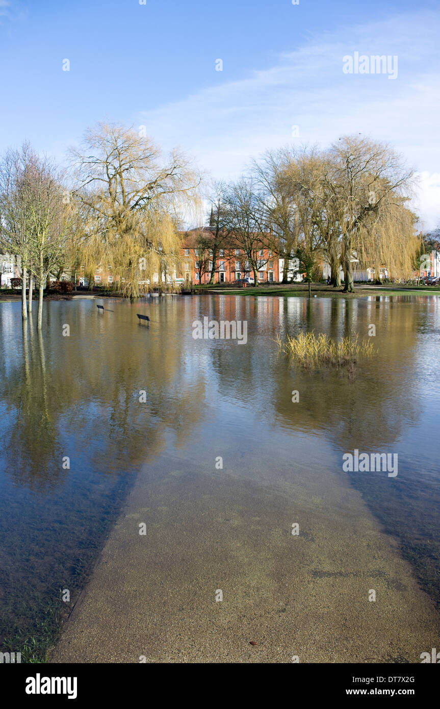 Submerged flooded pathway in public park during high rainfall in 2014 ...