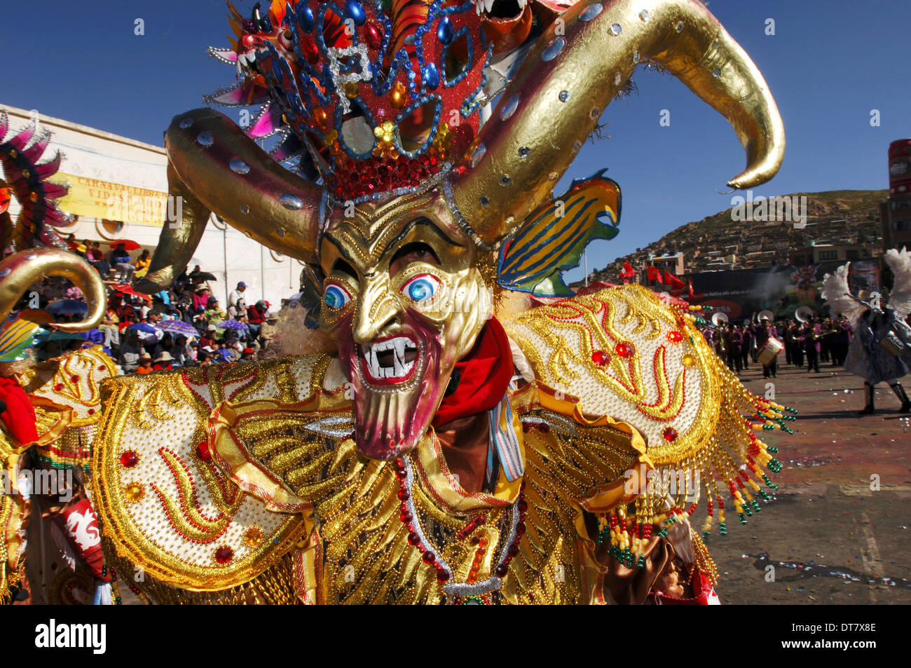 Participants diablada dancing, dance that represents fighting between ...