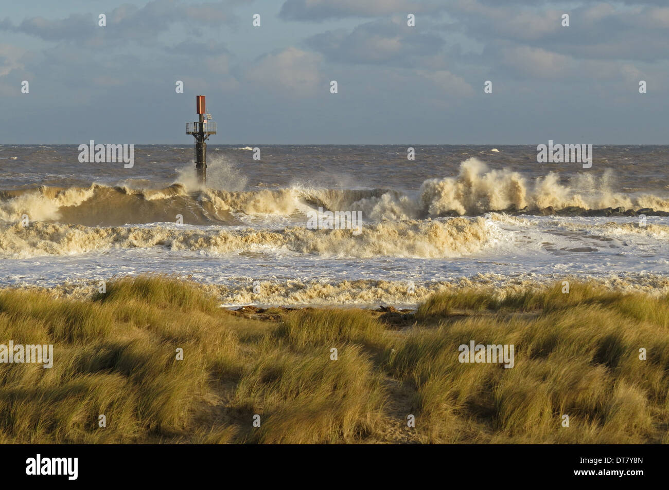 Waves breaking on sea defences during 'North Sea tidal surge', Norfolk ...