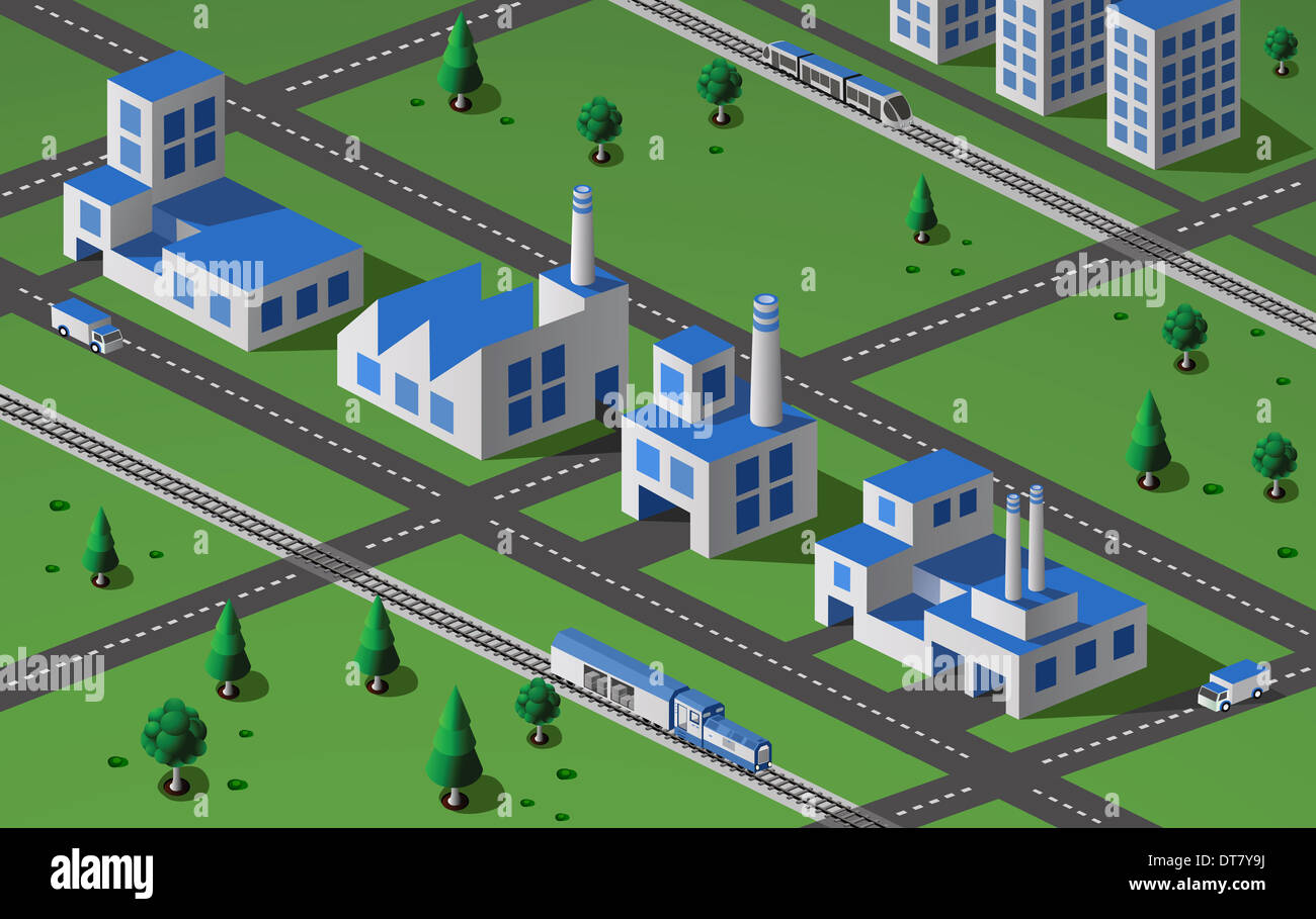 Industrial plant in isometric view with the landscape Stock Photo - Alamy