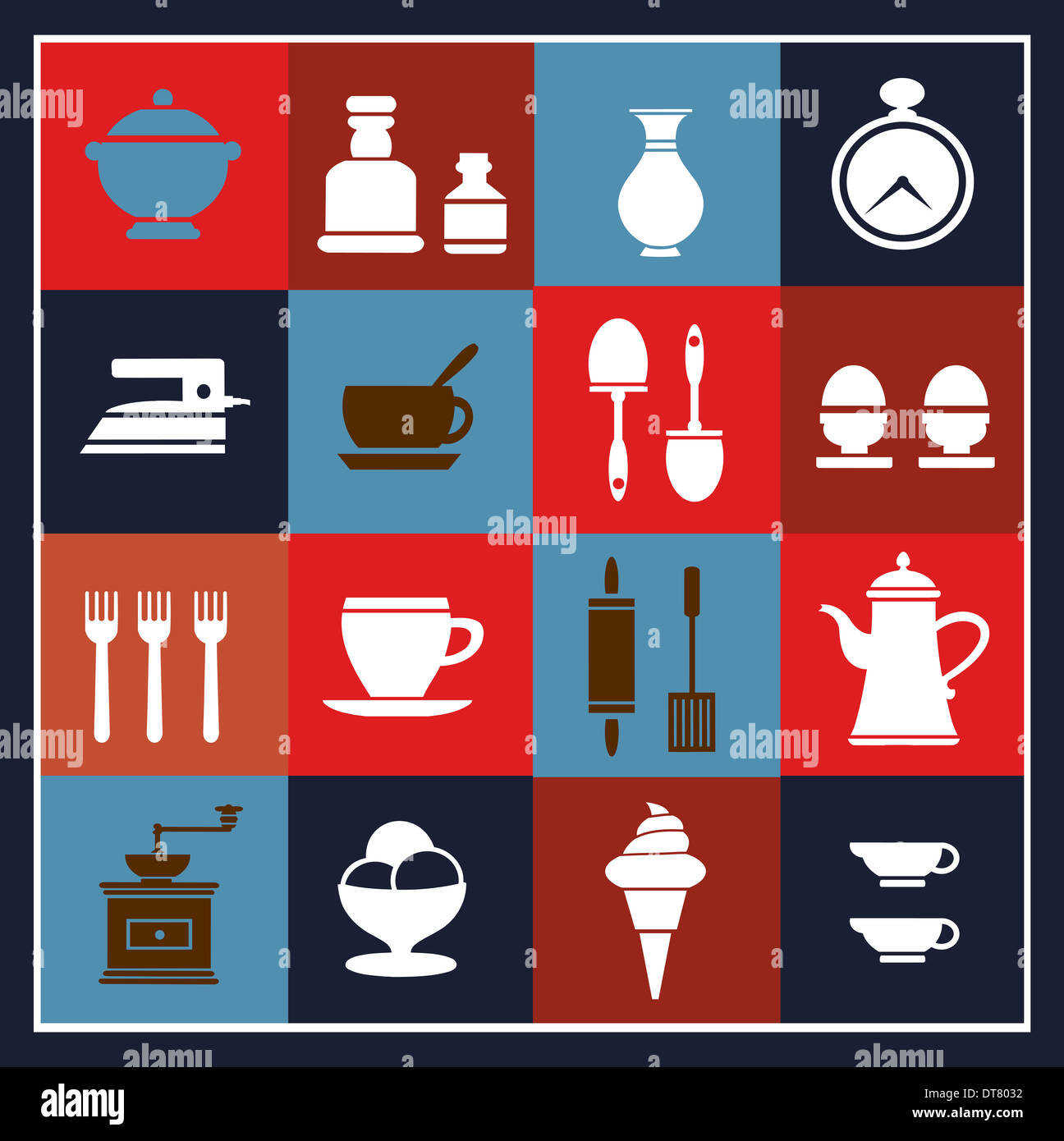 elements of household items on a colorful background Stock Photo - Alamy