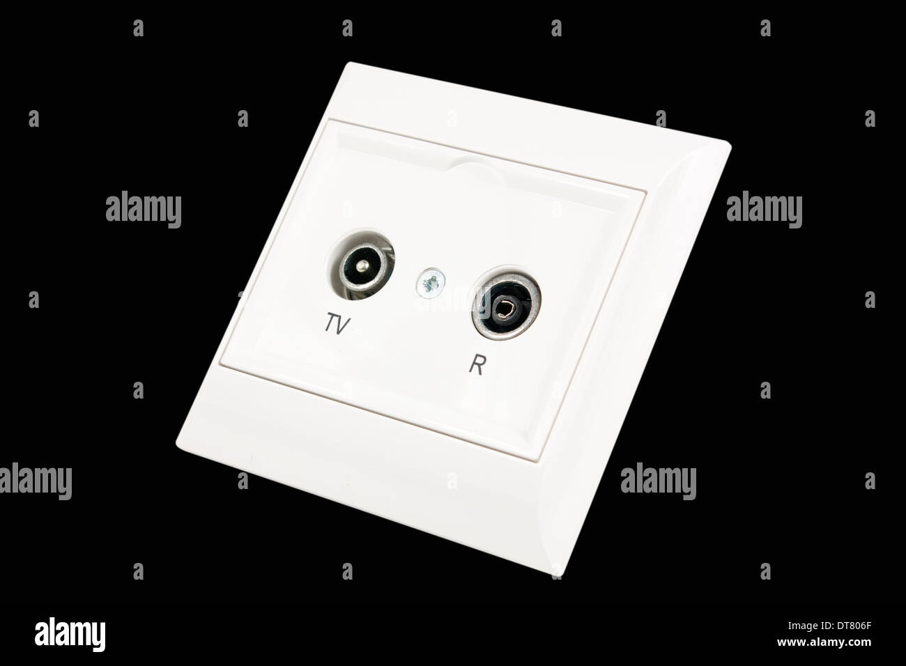 Aerial socket outlets isolated over black background with clipping path ...