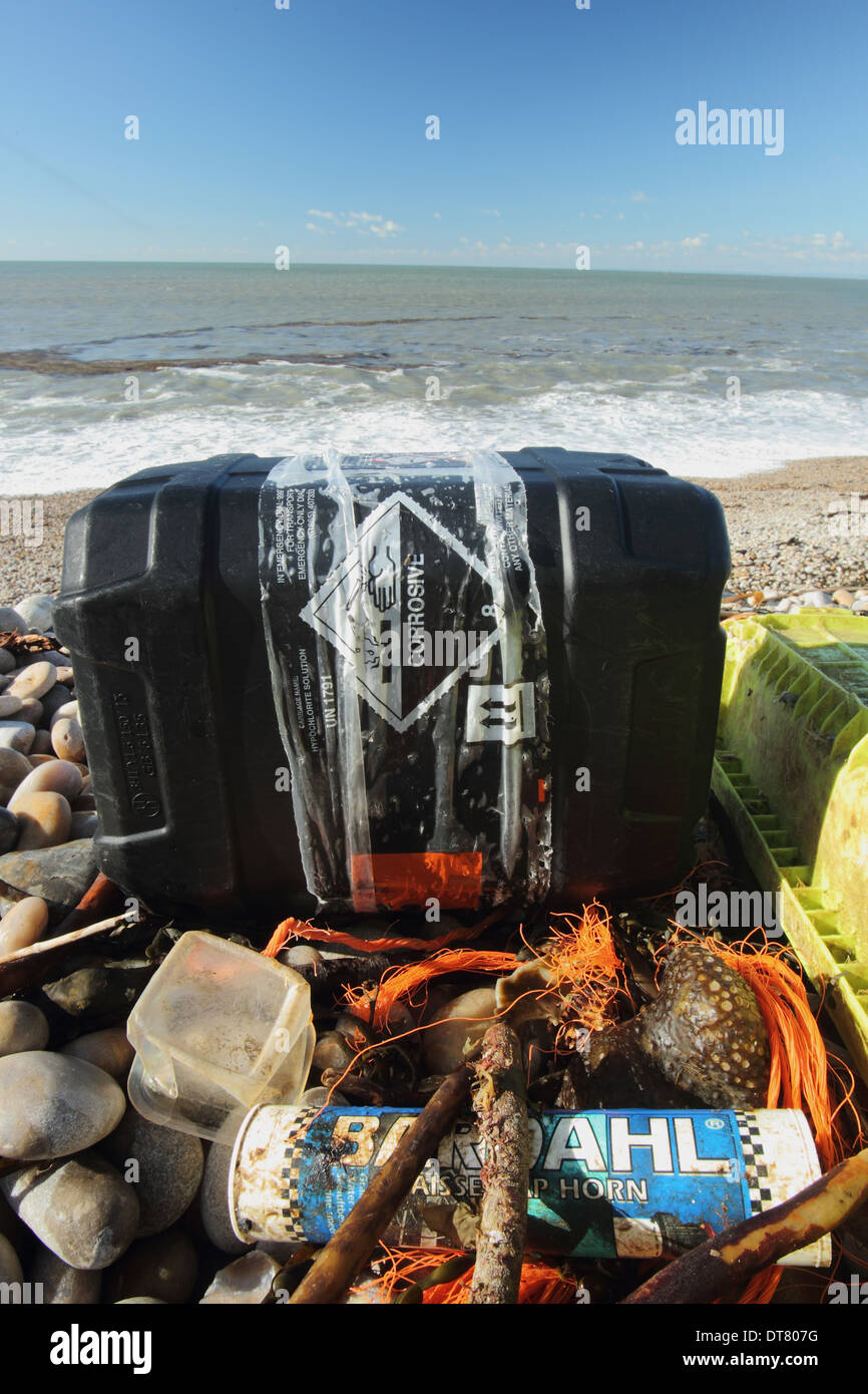 Plastic containers washed up on beach hi-res stock photography and ...