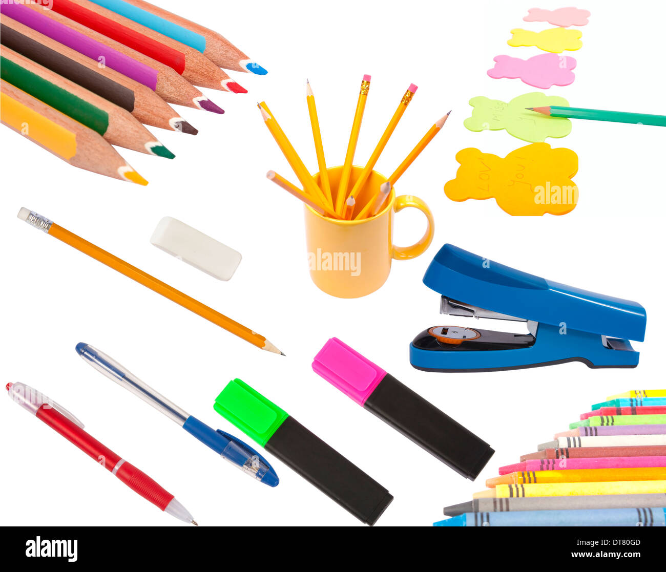 Different office tools isolated on white background Stock Photo - Alamy