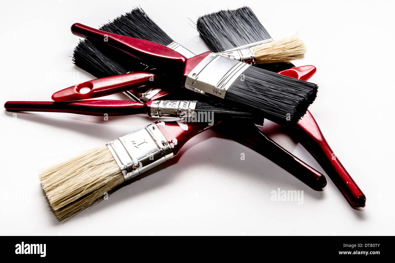 A selection of paintbrushes used in home decorating, DIy etc Stock ...