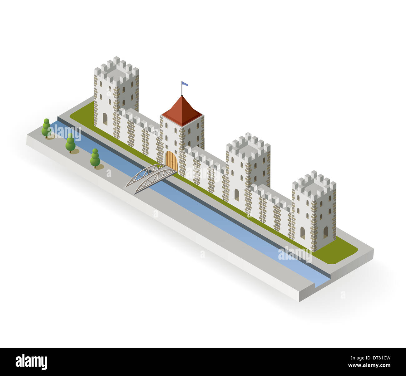 Isometric projection of the of a medieval castle Stock Photo - Alamy