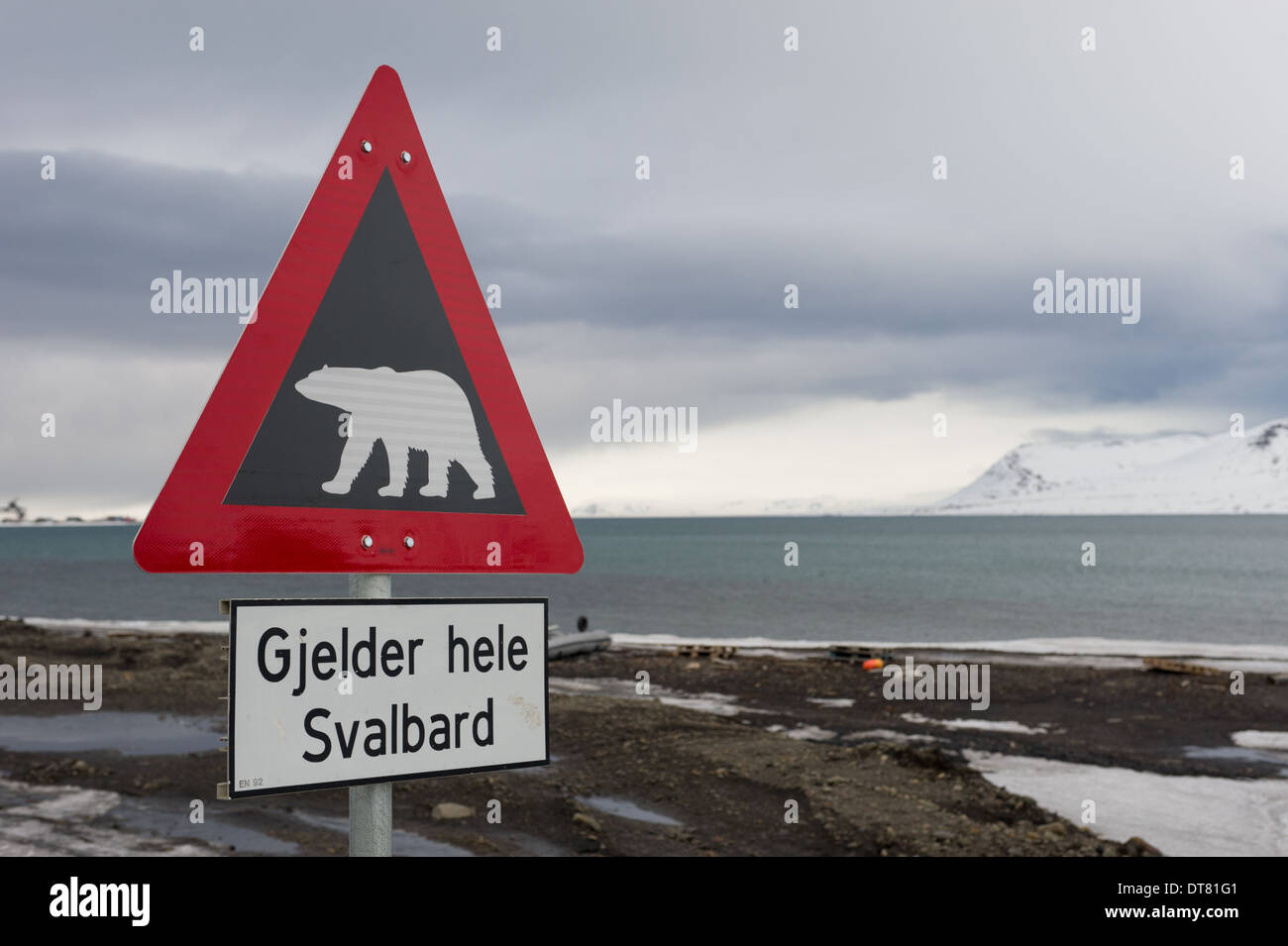 Polar Bear warning sign, Longyearbyen, Spitsbergen, Svalbard ...