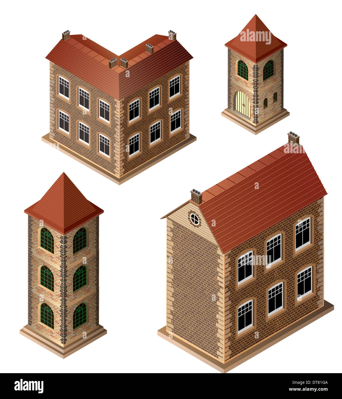 A set of isometric medieval buildings on a white background Stock Photo ...