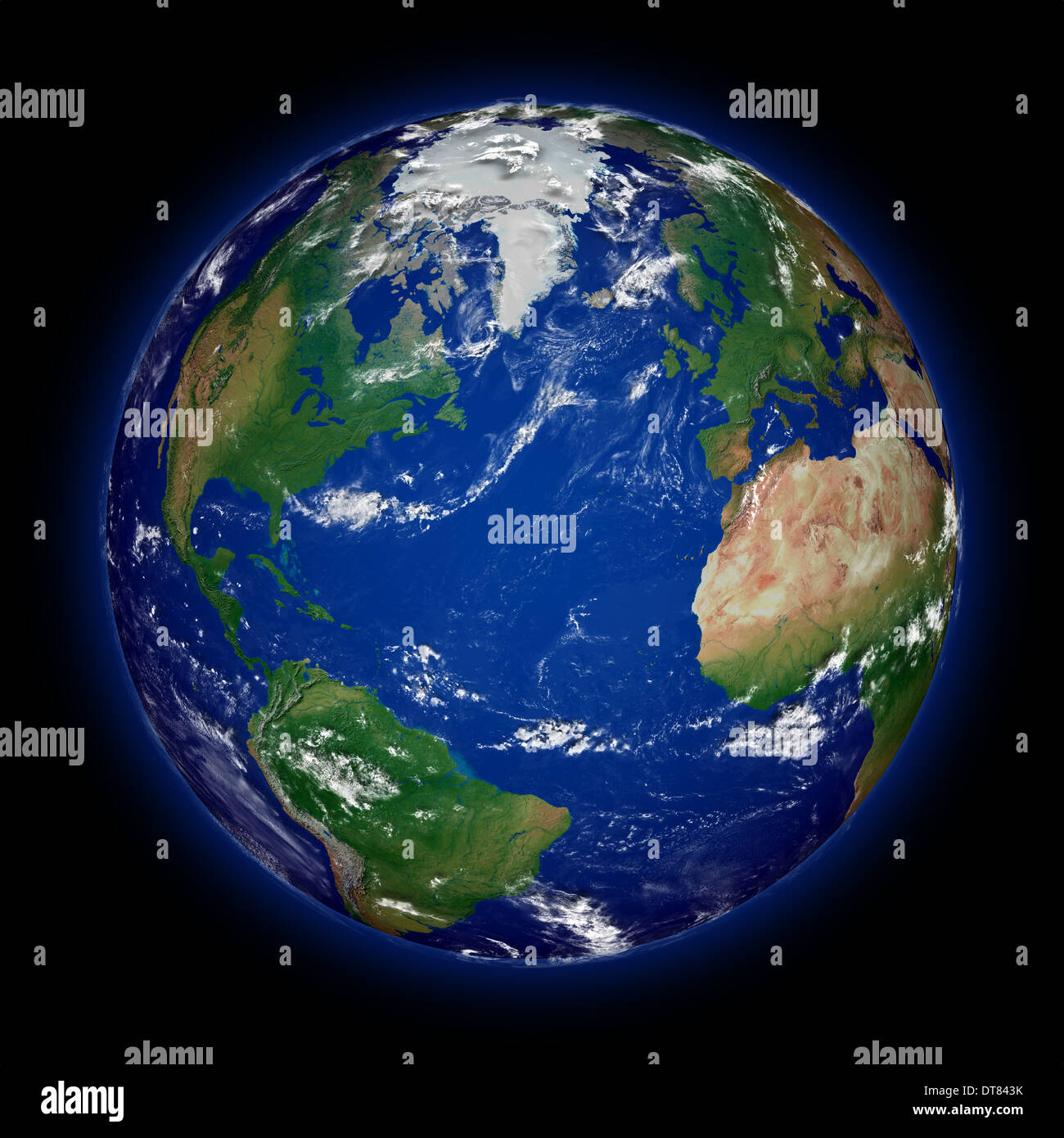 Northern hemisphere on blue planet Earth isolated on black background ...