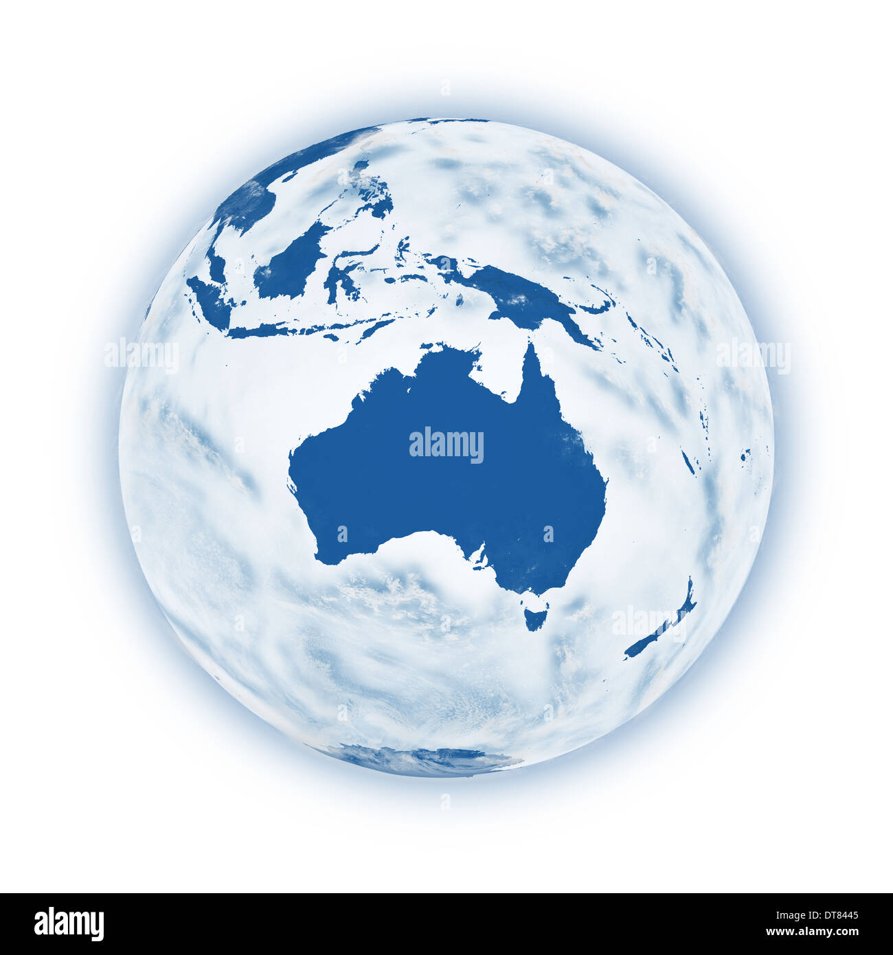 Australia on blue planet Earth isolated on white background. Highly ...