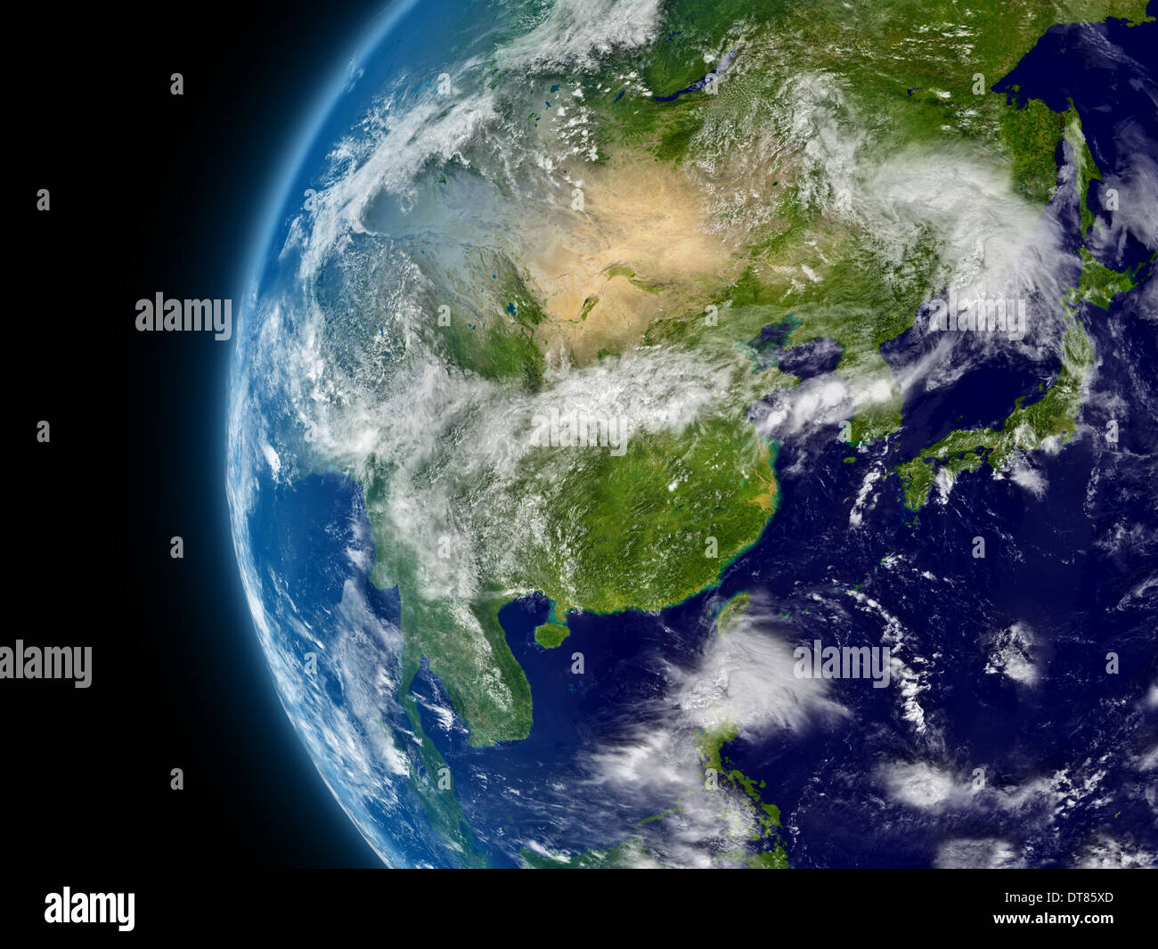 East Asia viewed from space with atmosphere and clouds. Elements of ...