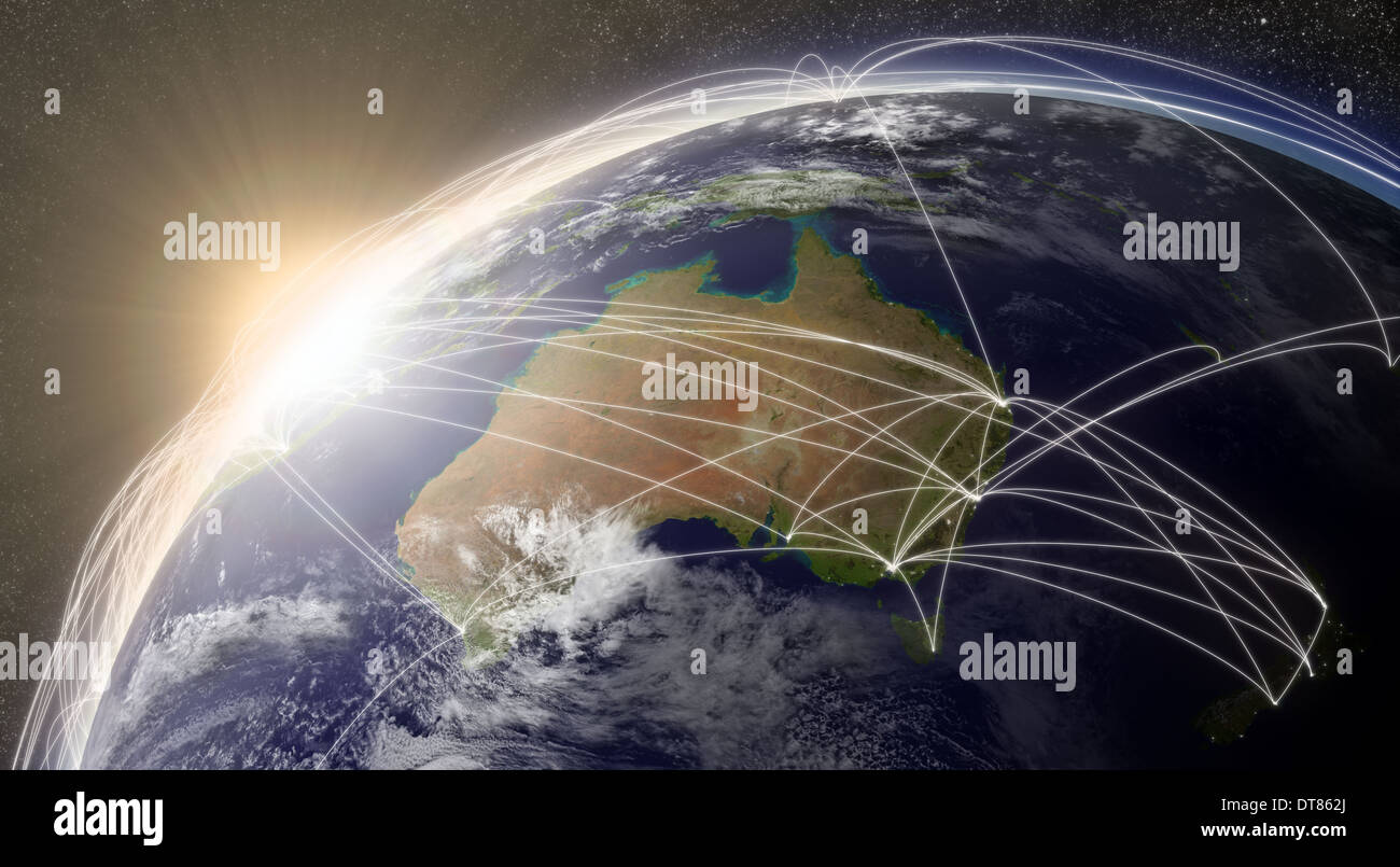 Australia with network representing major air traffic routes. Elements ...