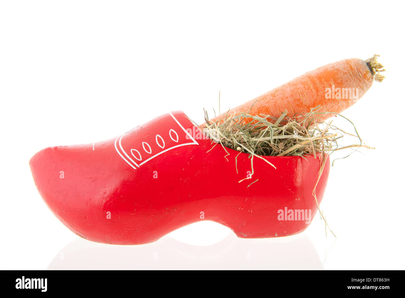 Red Dutch wooden clog with carrot for the horse of Sinterklaas Stock ...