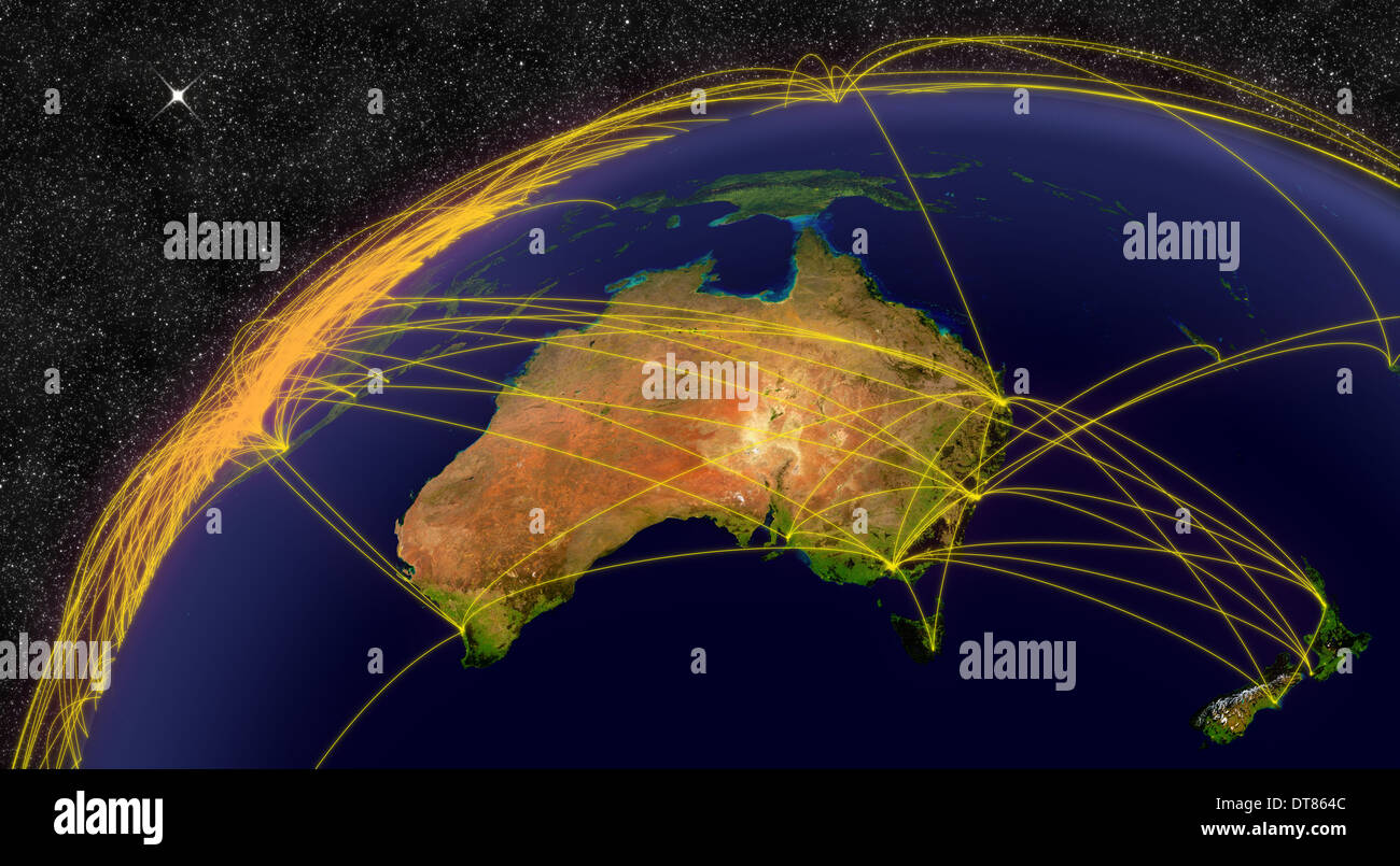 Air travel network over Australia. Elements of this image furnished by ...