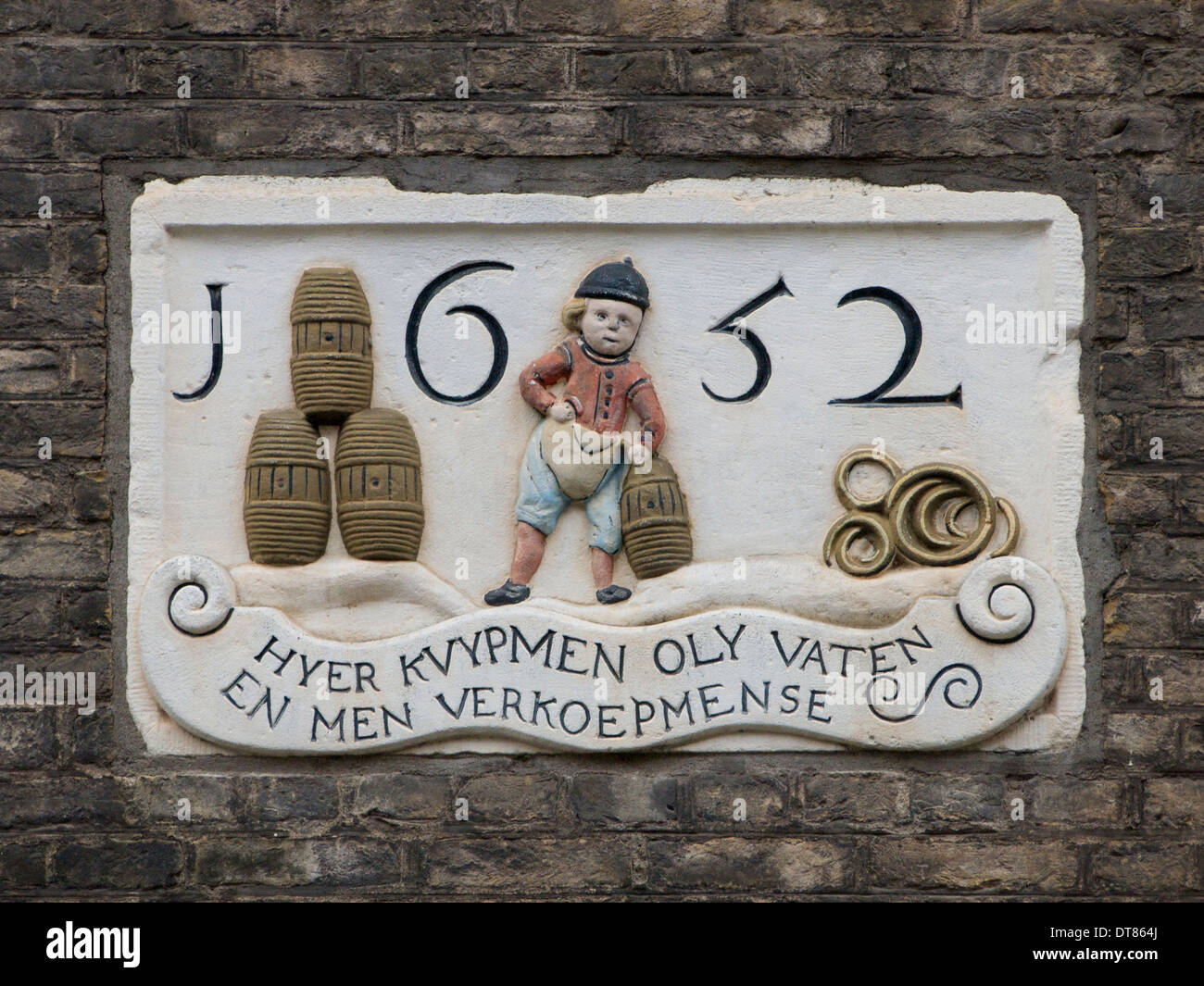 Plaque on historic building in Dordrecht, the Netherlands, showing the ...