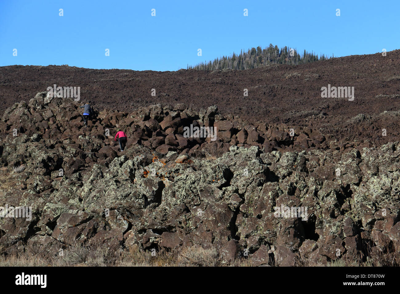 Hikers on ahah basaltic flows lava Markagunt Plateau volcanic field ...