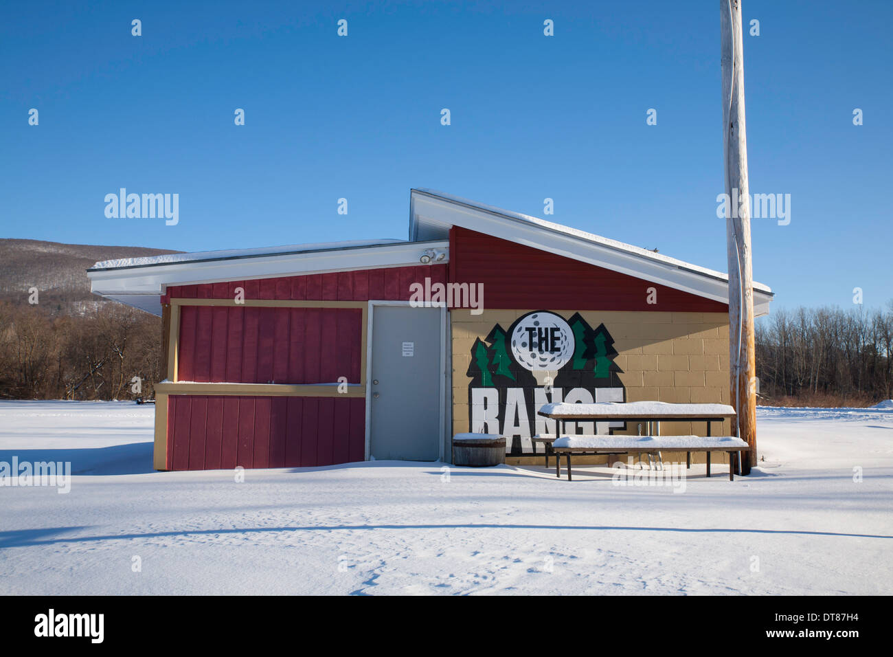 New England golf driving range shed is closed for the winter Stock ...
