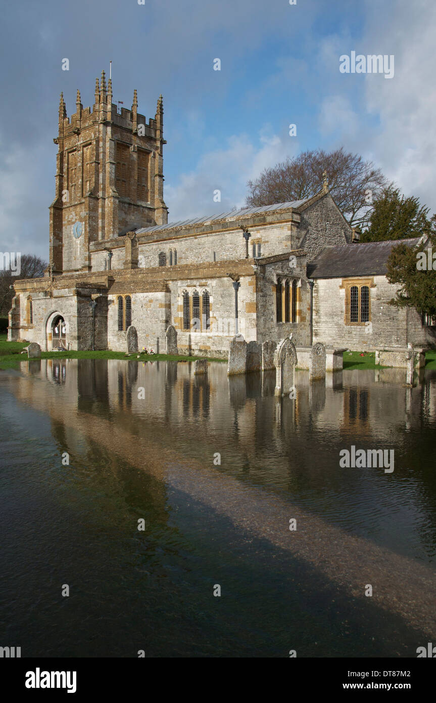 Flooding. The Church of St. Mary The Virgin, Charminster, flooded as ...