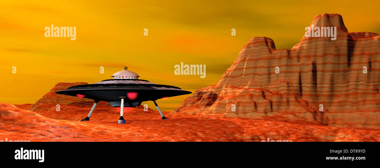 UFO landing on a desert landscape Stock Photo - Alamy