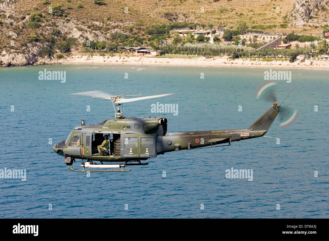 Italian Air Force AB-212 ICO helicopter in flight over Italy Stock ...