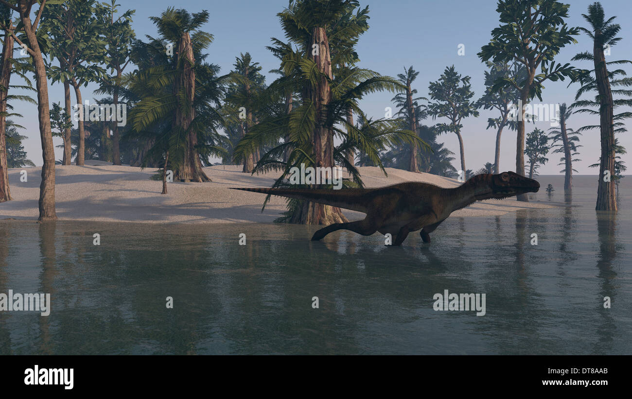 Utahraptor in a tropical prehistoric environment Stock Photo - Alamy