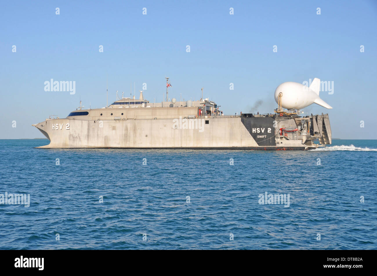 A TIF-25K aerostat tethered on the stern of high-speed vessel Swift ...