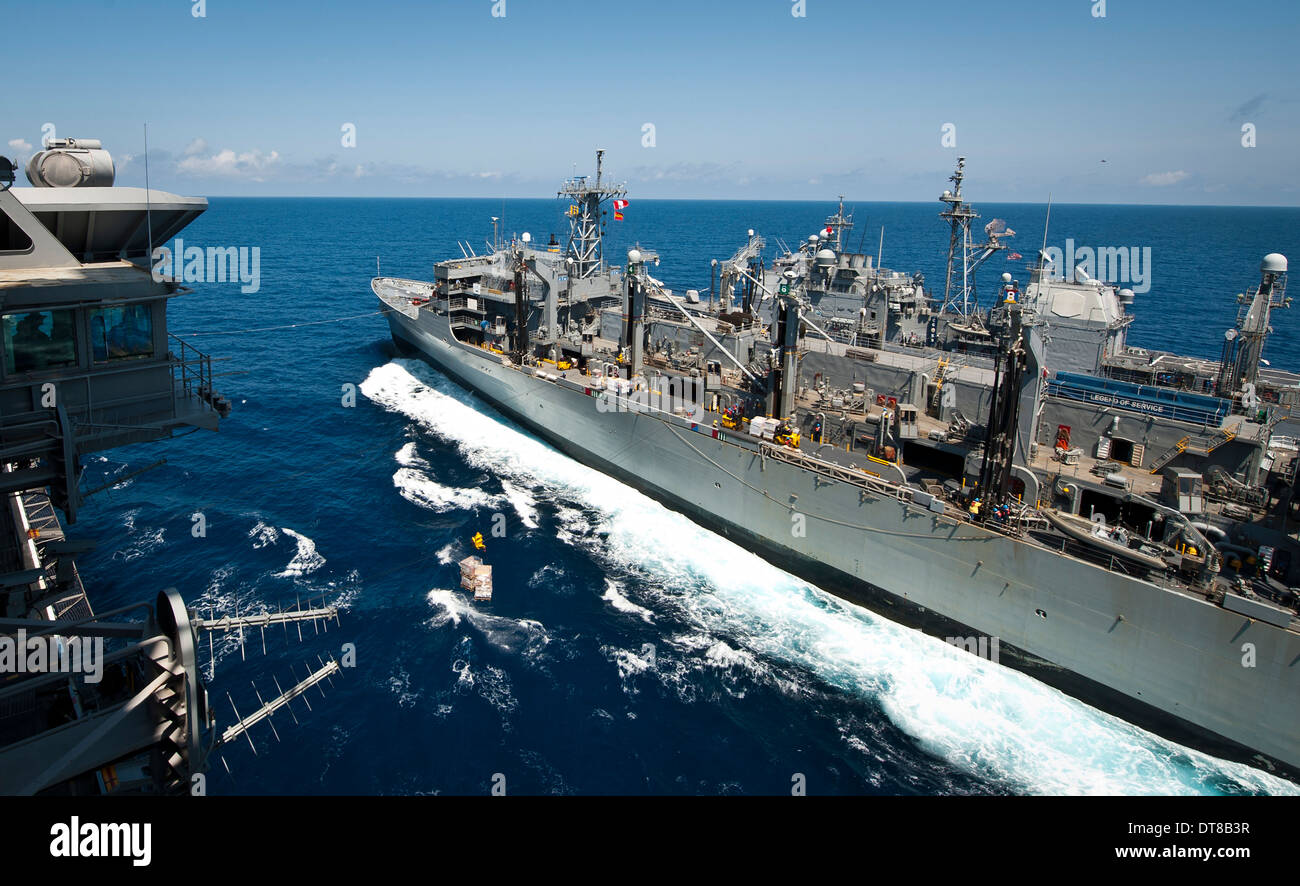 USS Nimitz, USNS Rainier, and USS Princton transit the Pacific Ocean ...