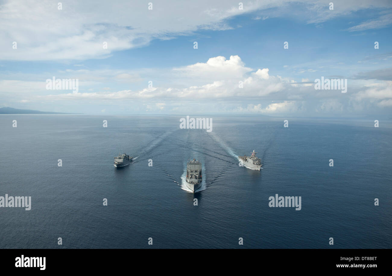 USNS Matthew Perry, USS Pearl Harbor and HMNZS Canterbury transit the ...