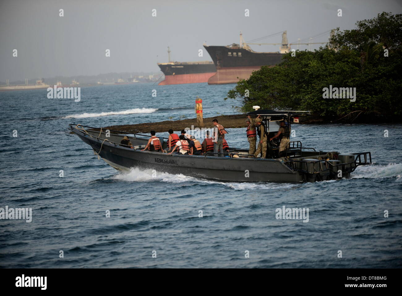 Colon, Panama. 11th Feb, 2014. Crew members of the vessel Chong Chon ...