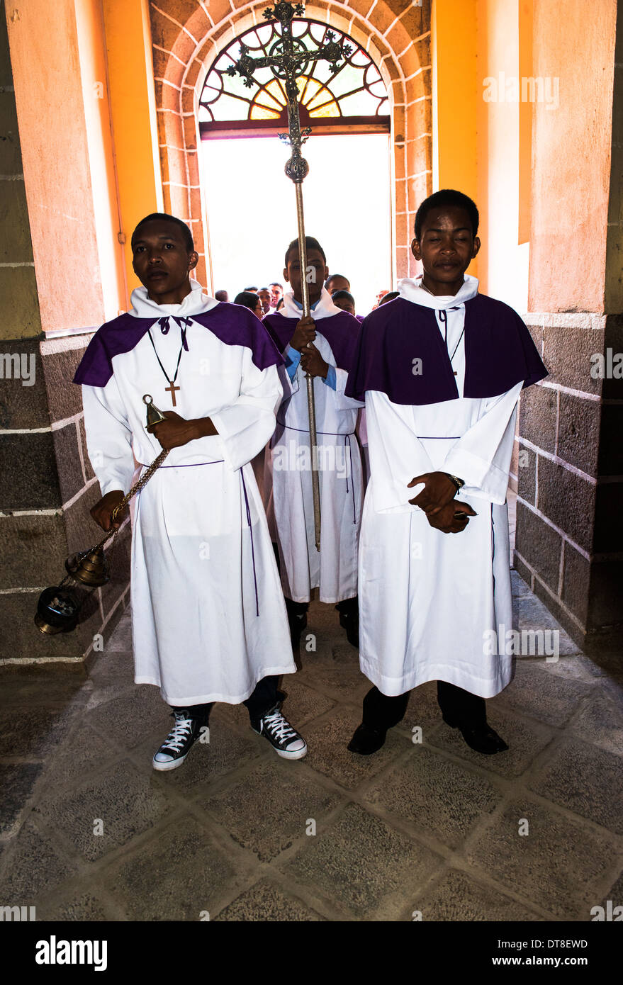 Young priests during a ceremony at the FJKM Avaratr'Andohalo church ...