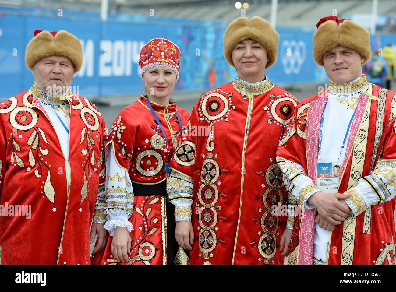 Russain people in traditional clothes in the olympic park at the Sochi ...