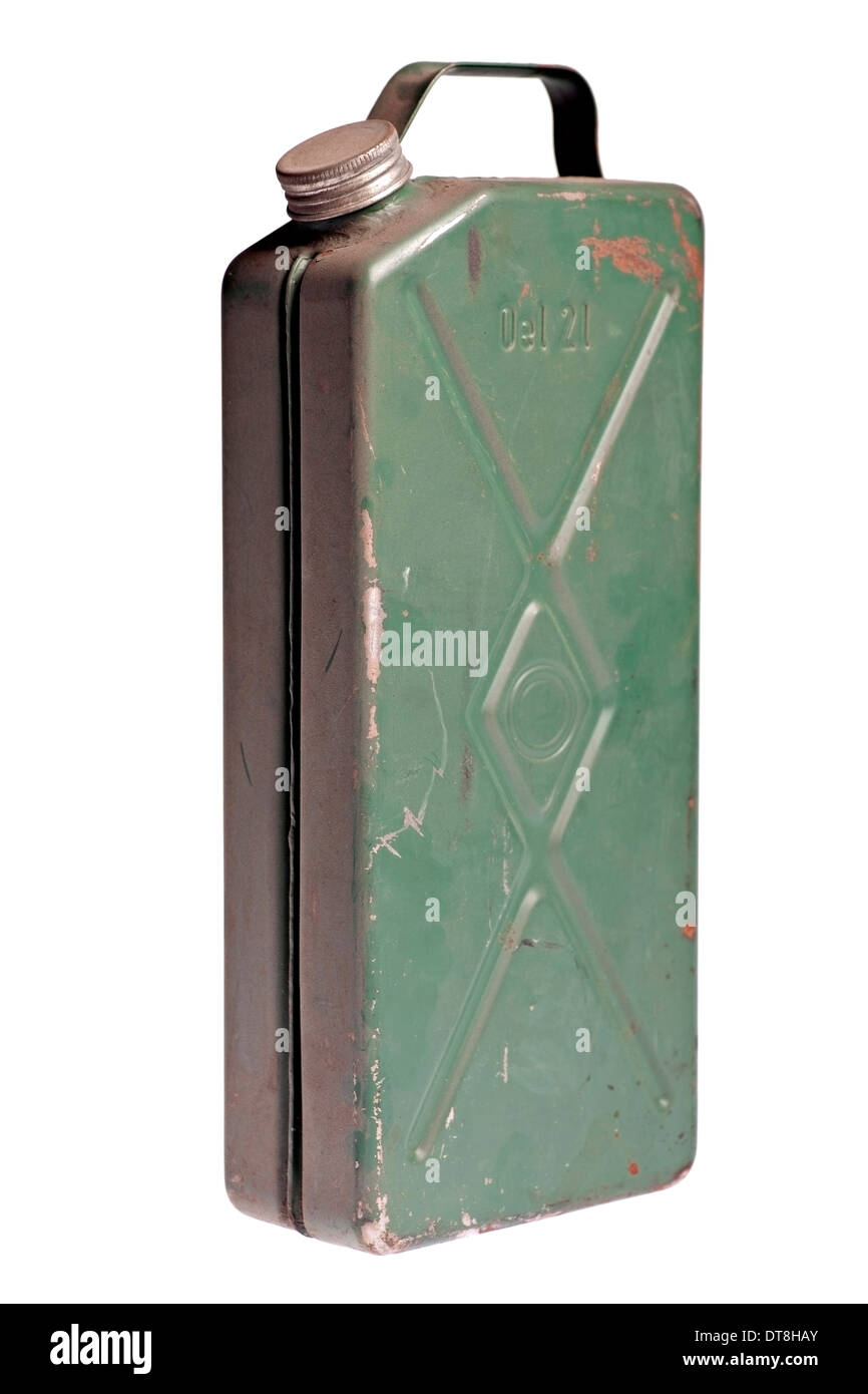 Old and rusty military gasoline canister isolated on white background ...