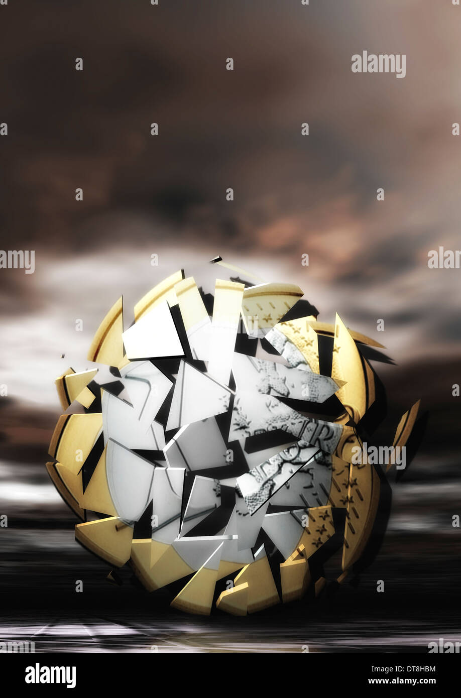 Exploding Euro Coin Stock Photo - Alamy
