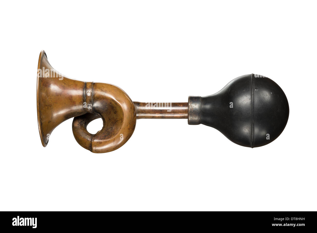 Vintage copper horn, isolated on white background Stock Photo - Alamy