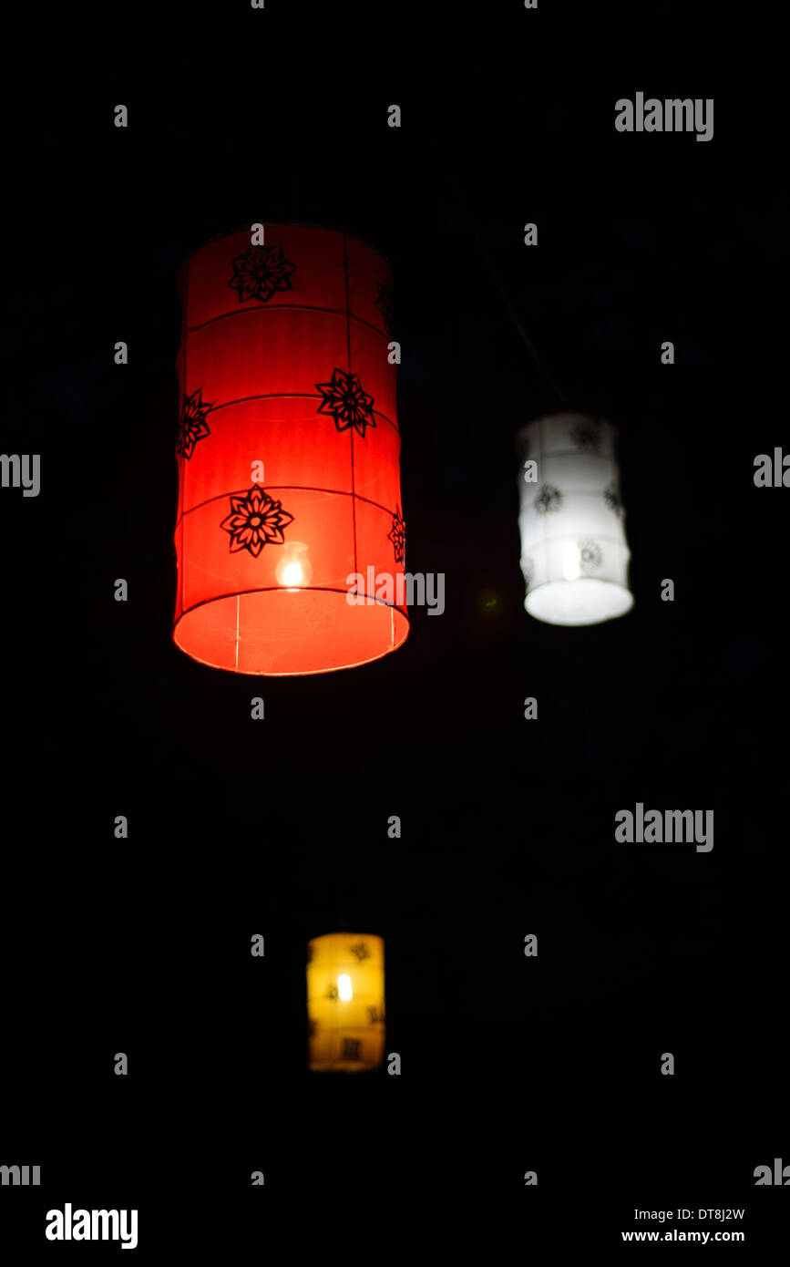 red blue white paper lantern taken against darkness night sky Stock ...