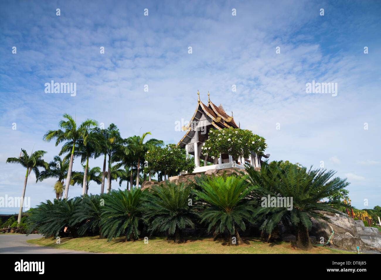 Thai Gazebo on rock garden surrounded by palm trees at Nong Nooch ...
