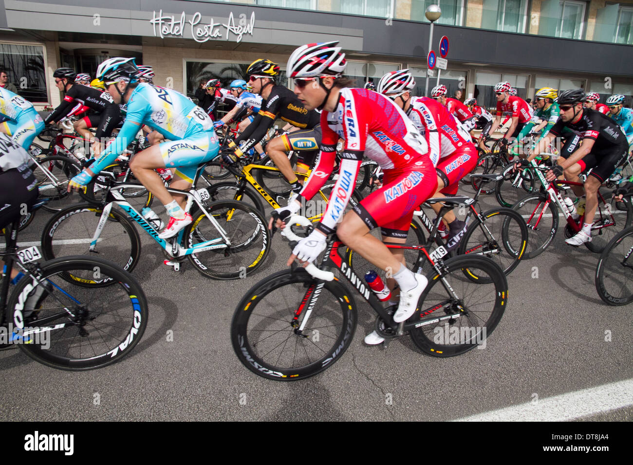 Palma de Mallorca 9th Feb, 2014 cycling race Challenge Mallorca 2014 group of cyclists at Paseo ...