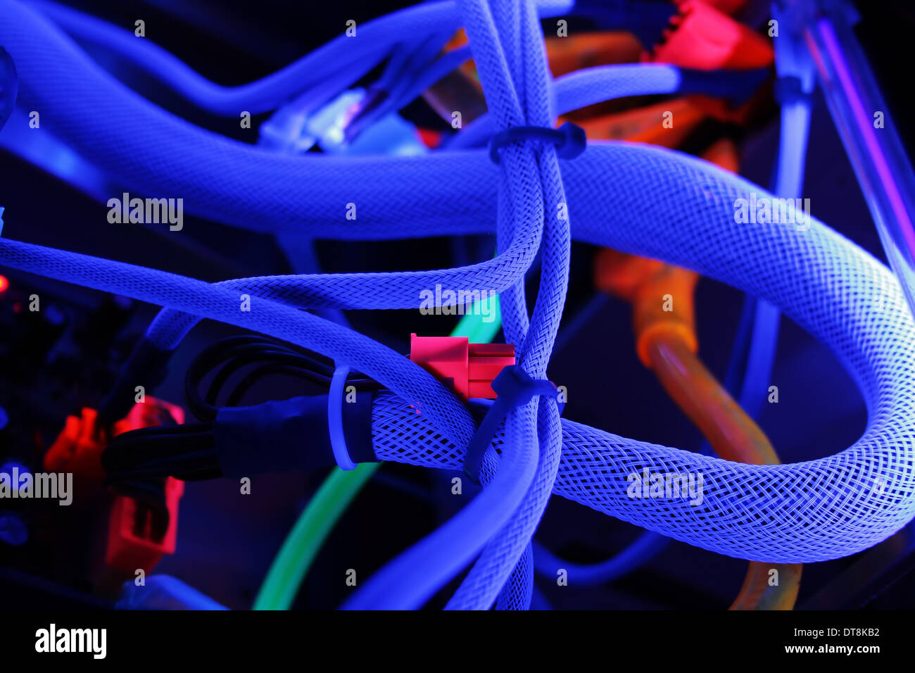 UV lit PC computer cables Stock Photo - Alamy