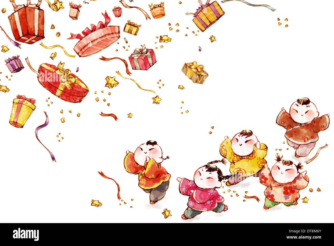 Kids catching gift boxes Stock Photo - Alamy