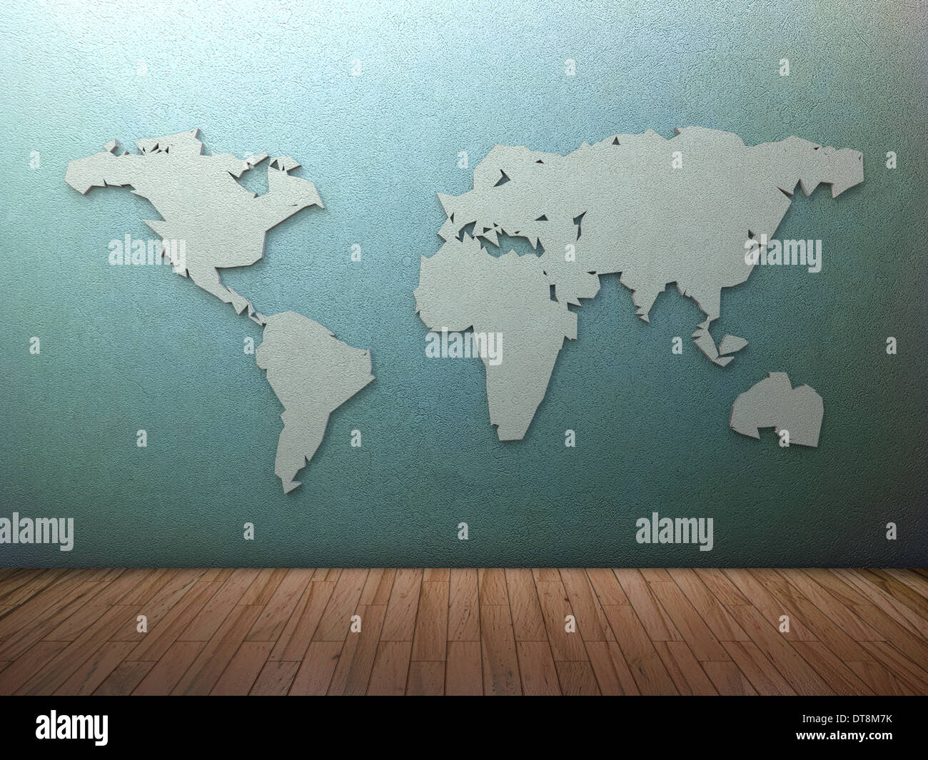 Empty room with world map on wall Stock Photo - Alamy
