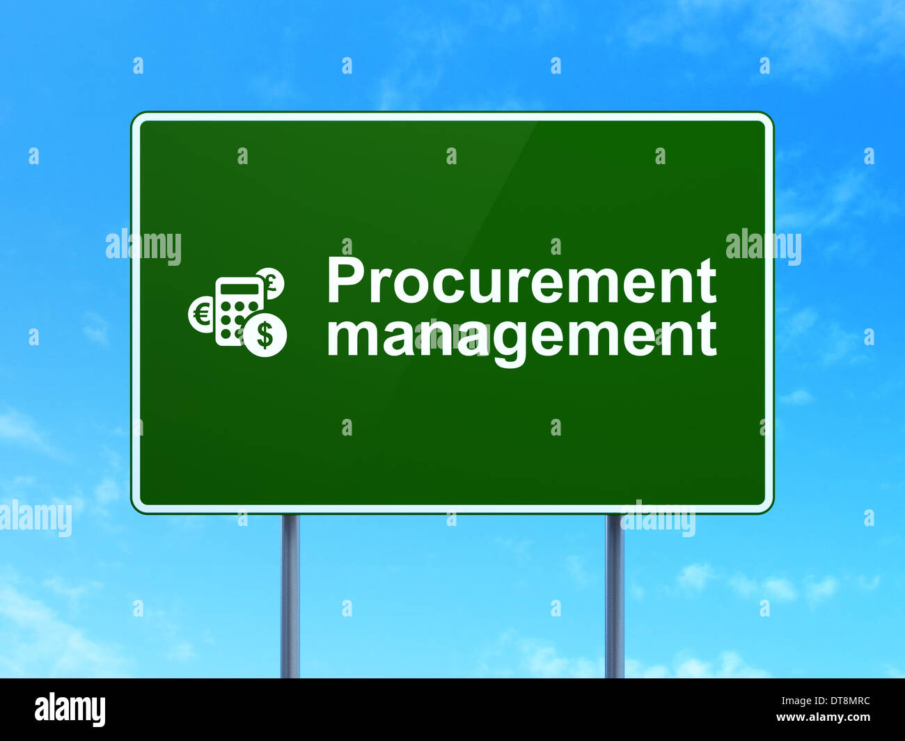 Business concept: Procurement Management and Calculator on road sign ...