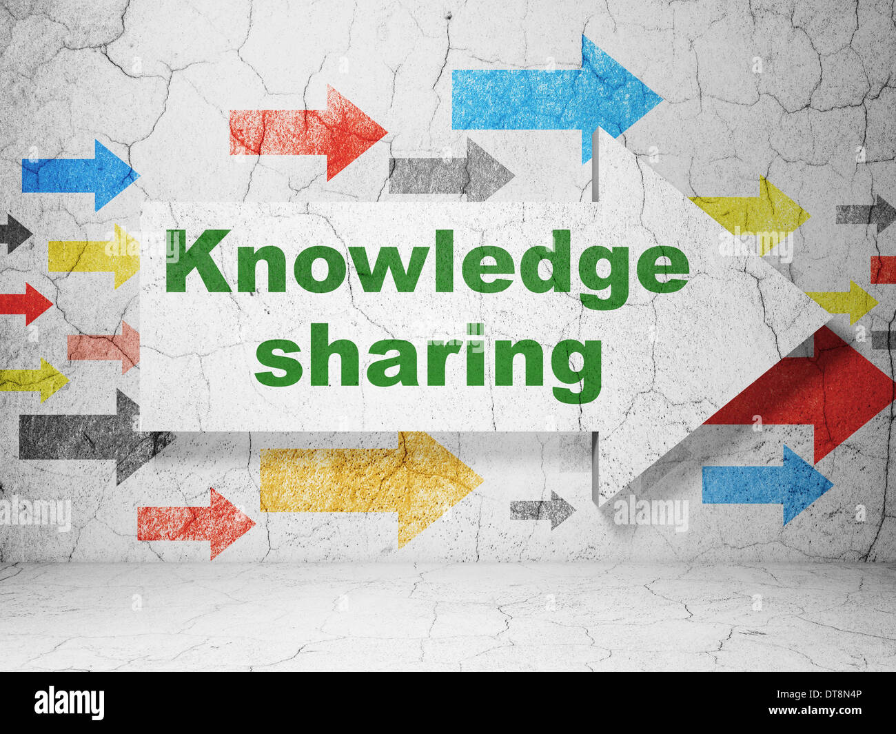 Education concept: arrow with Knowledge Sharing on grunge wall ...
