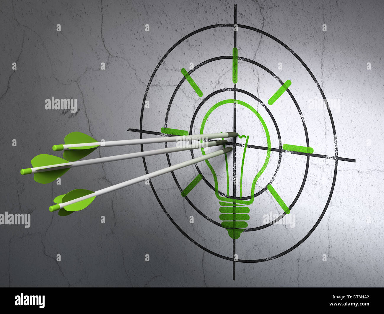 Finance concept: arrows in Light Bulb target on wall background Stock ...