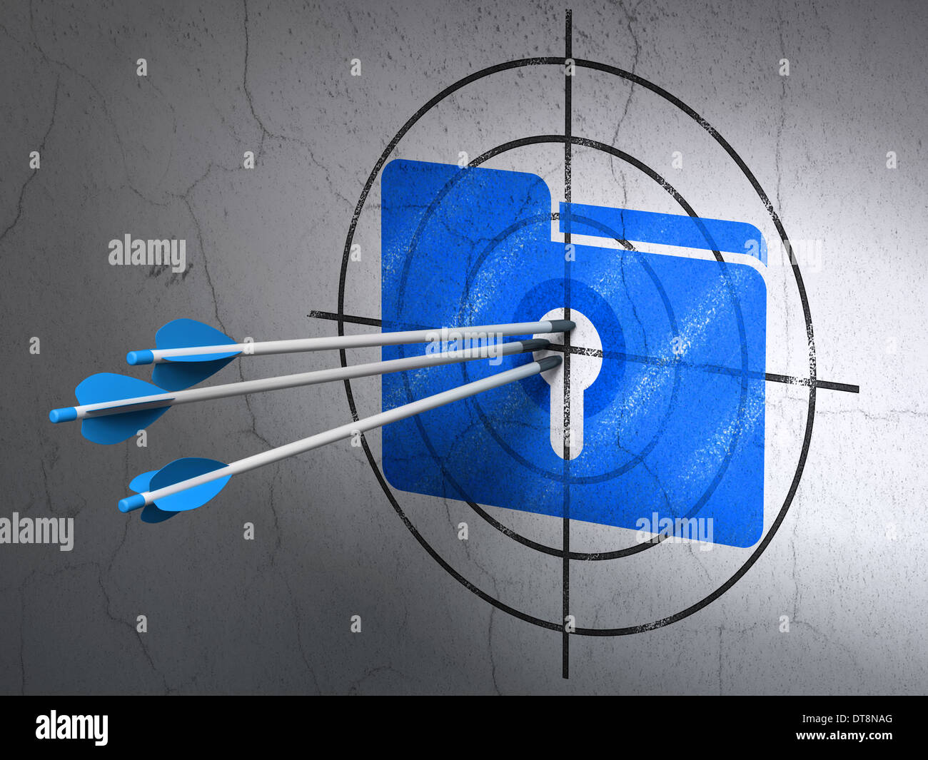 Business concept: arrows in Folder With Keyhole target on wall Stock ...