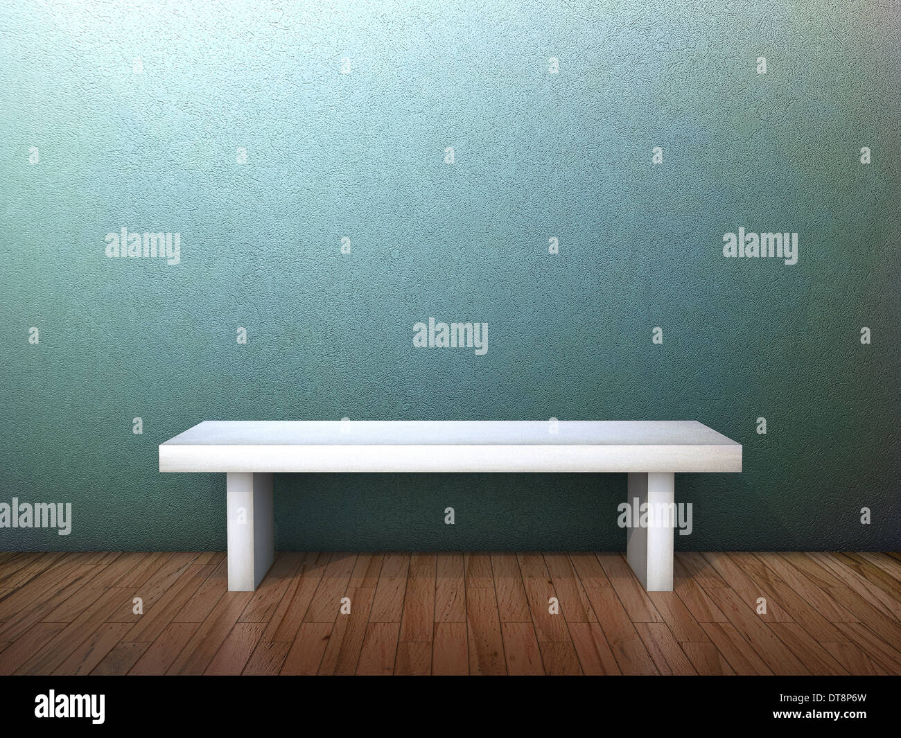Clean empty room with wooden floors and textured wall with empty bench ...