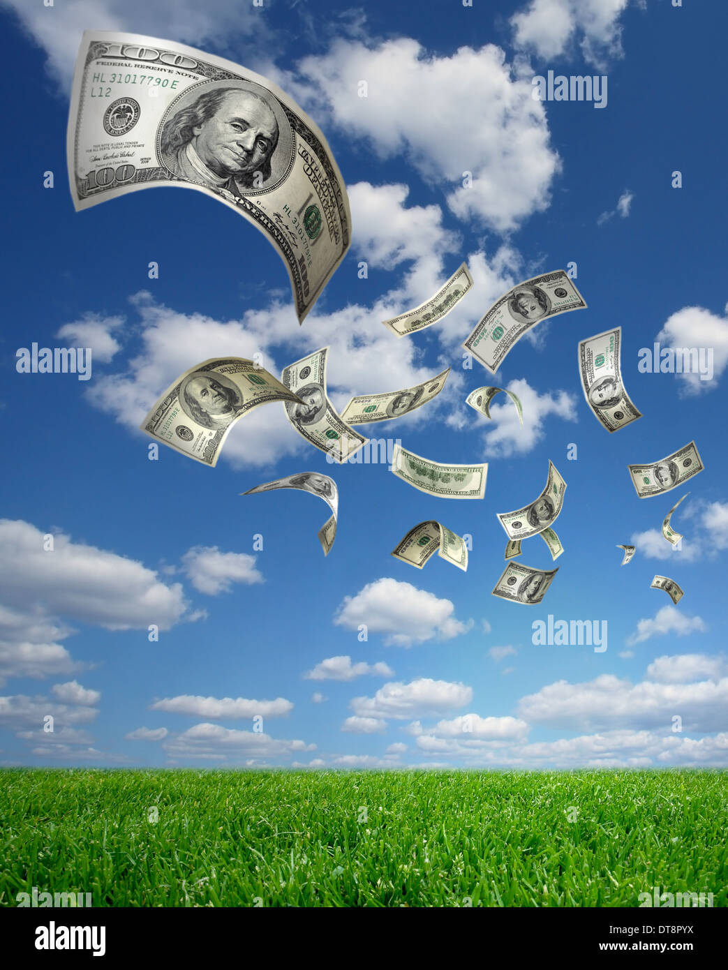 Falling Money $100 Bills Stock Photo - Alamy