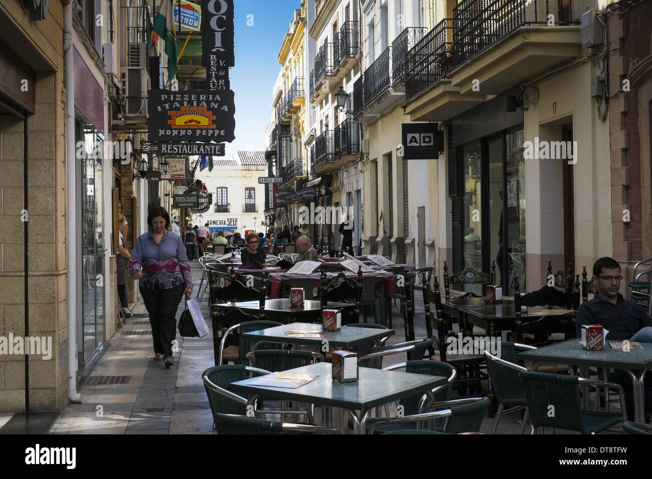 Street cafés bars and Restaurants in Ronda Andalusia Spain Stock Photo ...