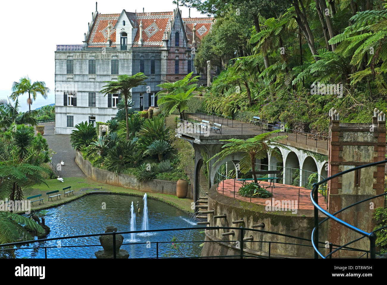 Monte Palace Tropical Gardens - Palace and lake - Madeira Stock Photo ...
