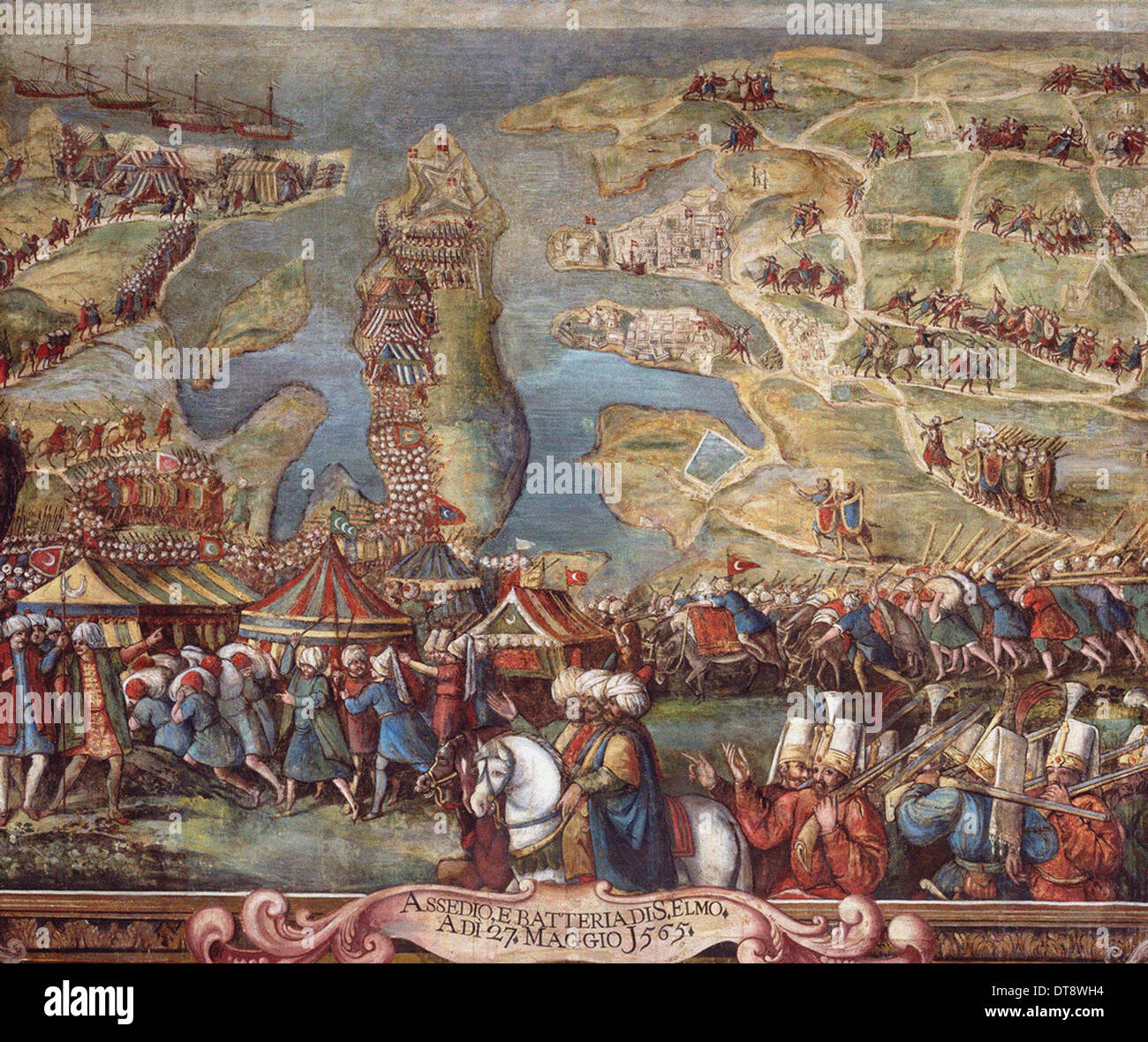 The siege of Malta. Detail. Artist: Perez d'Aleccio (da Lecce), Matteo ...