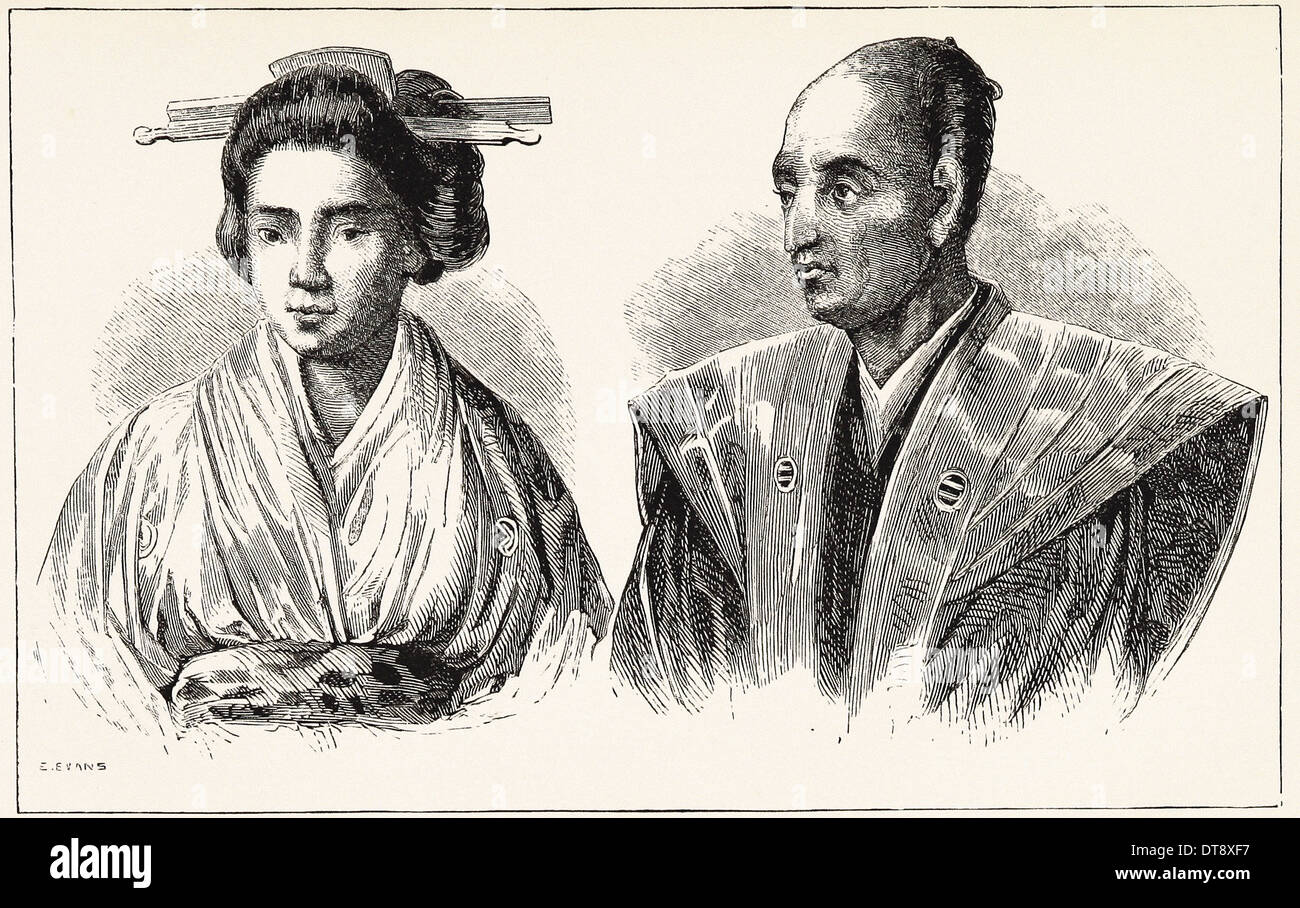 Japanese male and female british engraving xix th century hi-res stock ...